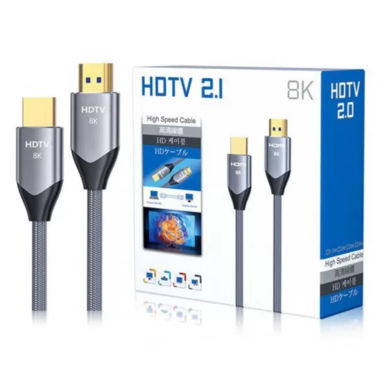 INF Kabel HDMI HDTV 2.1 8K 60Hz 4K 120Hz Pleciony Nylon Srebrny — 48Gbps,
