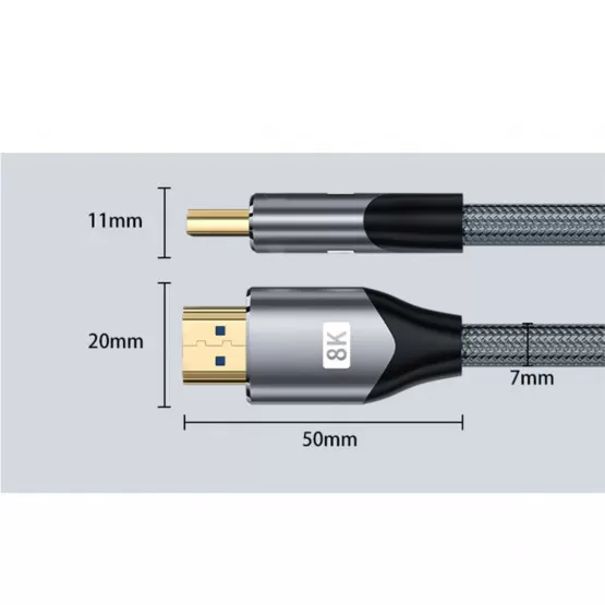 INF Kabel HDMI HDTV 2.1 8K 60Hz 4K 120Hz Pleciony Nylon Srebrny — 48Gbps,