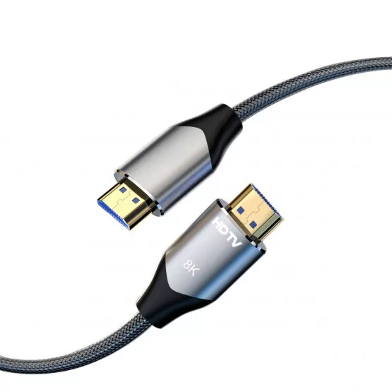 INF Kabel HDMI HDTV 2.1 8K 60Hz 4K 120Hz Pleciony Nylon Srebrny — 48Gbps,